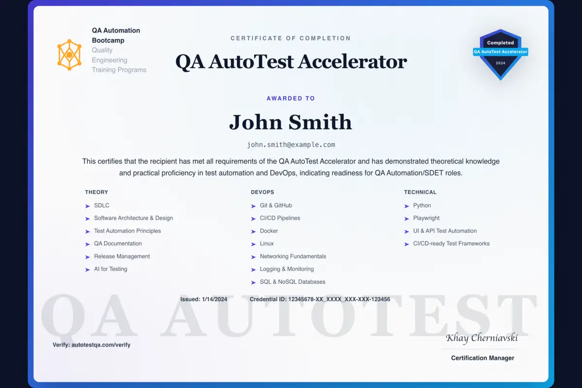 Auto Test QA - QA Automation Bootcamp with Certification & Verification